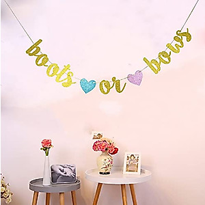 Starsgarden Glittery Gold Boots or Bows Gender Reveal Banner for Baby Shower Party, Baby Reveal Party Decorations- Girl Or Boy Announcement Sign