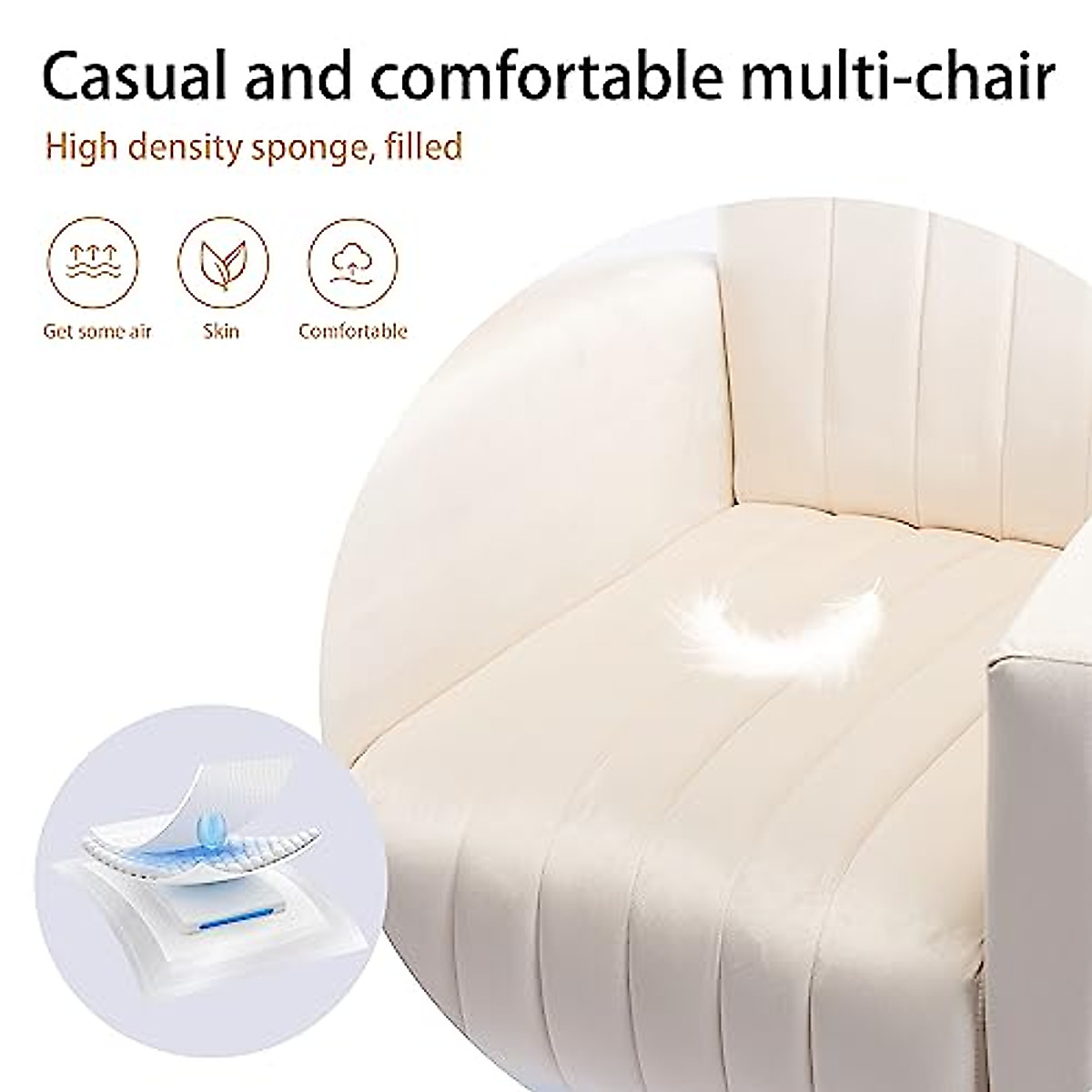 KCC Velvet Accent Living Room Chairs Set of 2, Mid Century Armchair with High Back for Bedroom, Upholstered Single Sofa with Golden Metal Legs,Cream