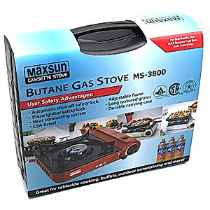 Maxsun Portable Gas Stove MS3800 (Red), 9,560BTU High Power, Camp Stove, Outdoor/Indoor, with Carrying Case