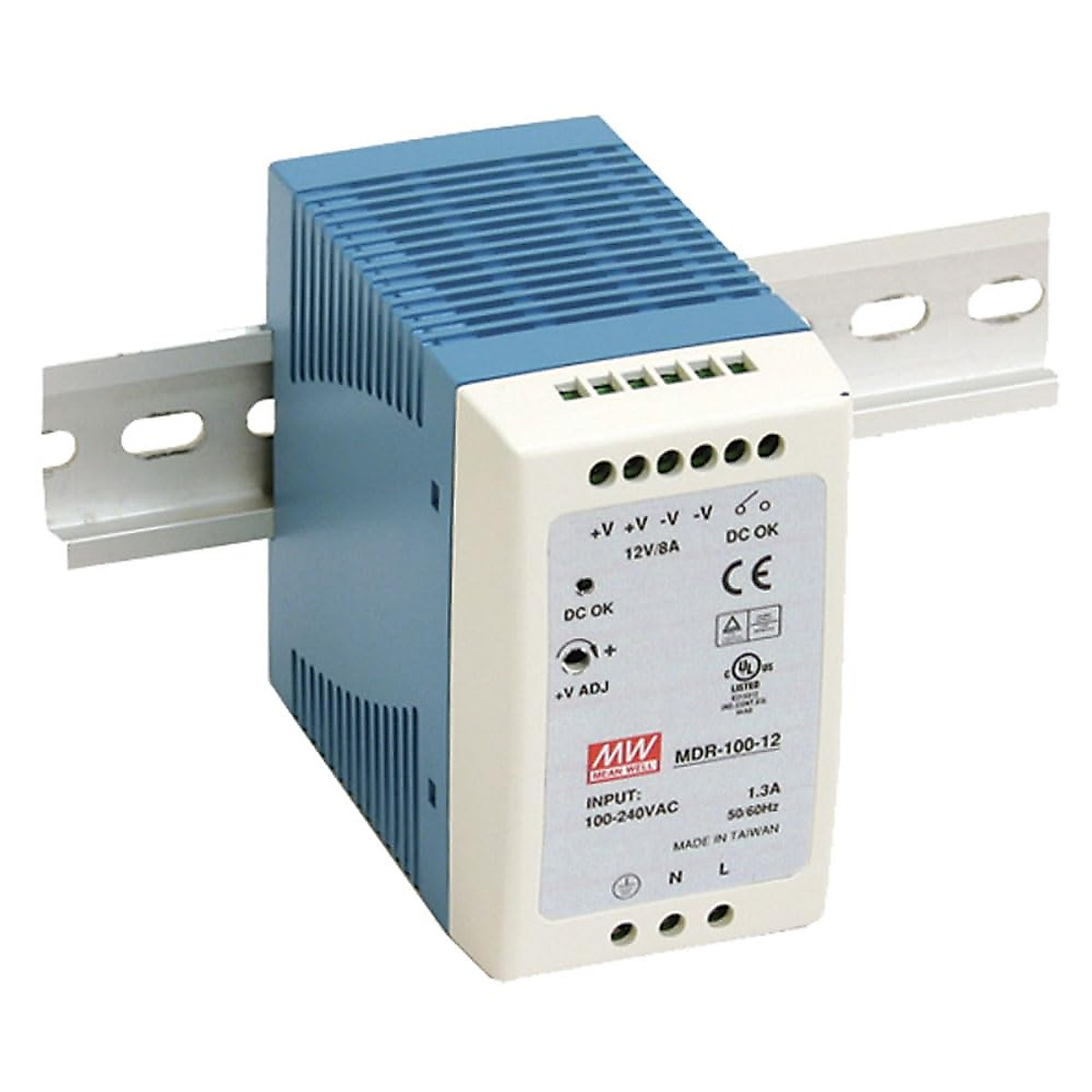 Mean Well MDR-100-12 AC to DC DIN-Rail Switching Power Supply, 12VDC, 7.5A, 90W, 3.9" x 2.2" x 3.5" Size
