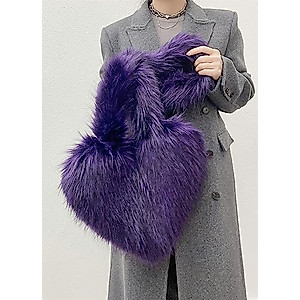 Women's Faux Fur Shoulder Purse Fleece Love Bag Heart Shape Y2k Crossbody Bag Chic Handbag Shoulder Bag