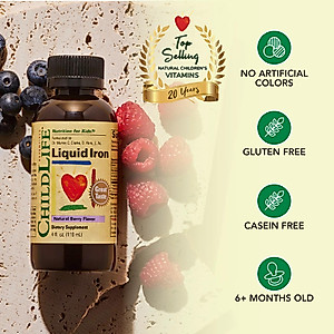 CHILDLIFE ESSENTIALS Liquid Iron - Liquid Iron Supplements for Kids, Iron Drops, Toddler Iron Supplement, Iron Liquid, Iron for Kids, Baby Iron Supplement, Gluten Free - Natural Berry, 4 Fl Oz
