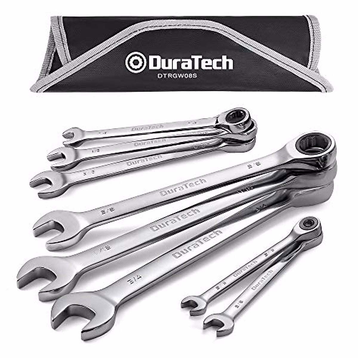 DURATECH Ratcheting Wrench Set, Combination Wrench Set, SAE, 8-piece, 5/16" to 3/4", CR-V Steel, with Pouch