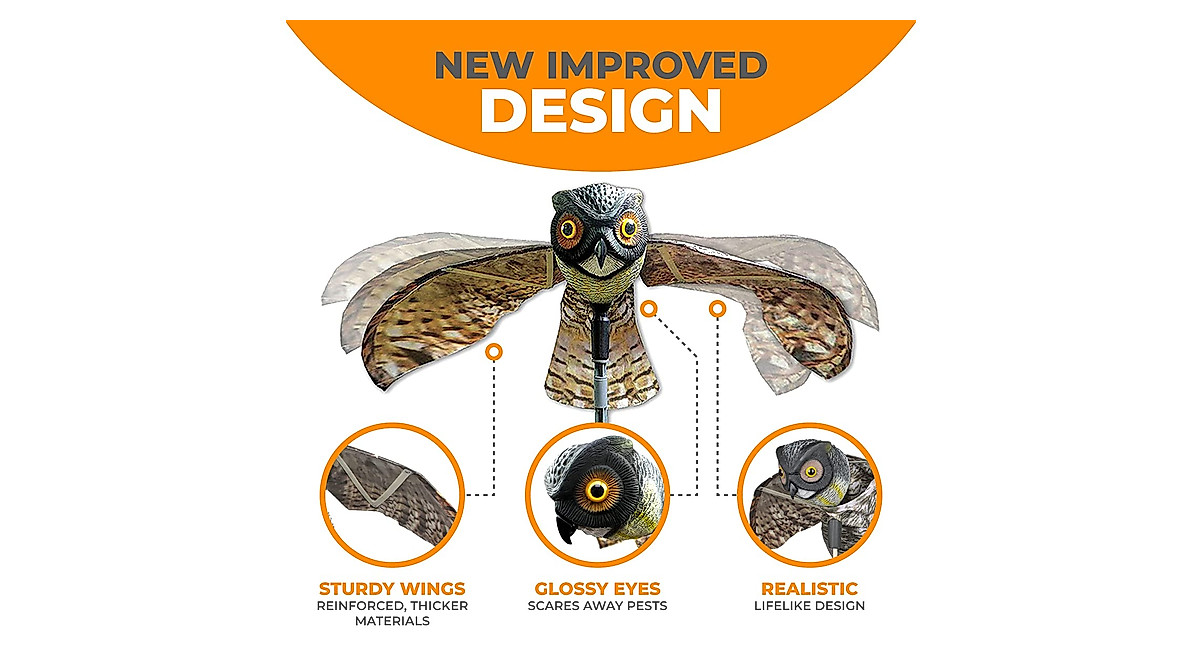 Elemu Owl Scarecrow Natural Moving Wings Plus Reflective Scare Tape ...