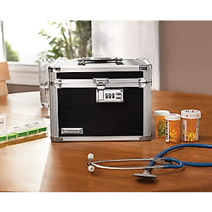 Vaultz Combination Lock Box - Pack of 1 - 10 x 7.25 x 7.75 Inch Standard Safe with Key and Combo Lock for Important Documents, Medicine & Money - BLACK