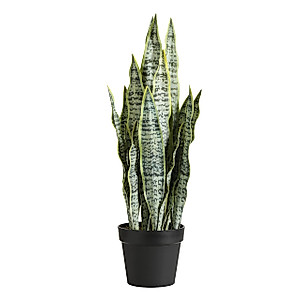 QL DESIGN Artificial Snake Plant 32inches Fake Sansevieria, Perfect Faux Plants for Home, Garden,Office, Decoration