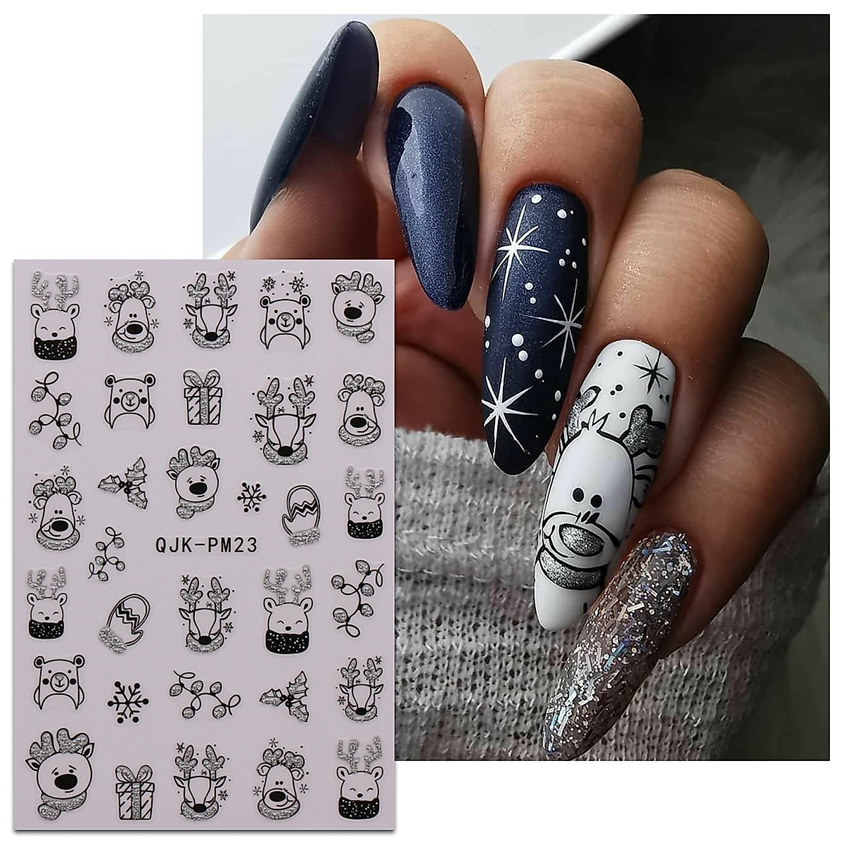 JMEOWIO 10 Sheets Glitter Christmas Nail Art Stickers Decals Self-Adhesive Pegatinas Uñas Snowflake Xmas Winter Holiday Cute Santa Nail Supplies Nail Art Design Decoration Accessories