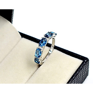 Natural London Blue Topaz Gemstone 925 Sterling Silver December Birthstone Cluster Proposal Ring Wedding Jewelry Women Ring Birthday Gift For Wife (Yellow Gold Rhodium Plated Silver, 7)