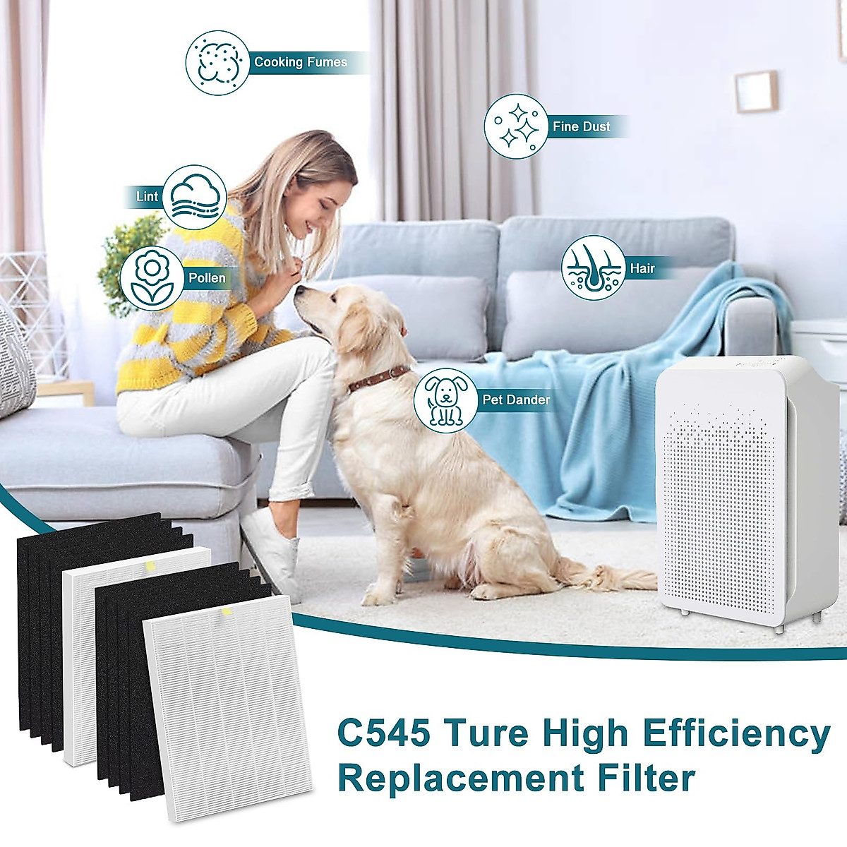 C545 True High Efficiency Replacement Filter S Compatible with Winix C545 Replacement for Winix S Filter Part 1712-0096-00 and 2522-0058-00, 2 x True Filter + 8 x Activated Carbon Pre-Filter