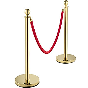 VEVOR Velvet Ropes and Posts 4 Pcs, 5 ft Red Velvet Rope, Stanchion Post with Ball Top, Crowd Control Barriers Gold Stanchions, Red Carpet Poles, Crowd Control Ropes and Poles for Party Supplies