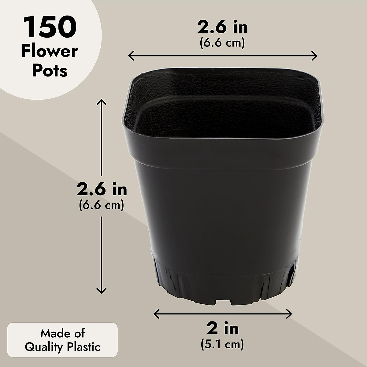 Juvale 150-Pack 2 Inch Plastic Seedling Pots for Plants, Small Square Starter Nursery Planters for Starting Seeds, Flowers, Succulents, Propagating, Indoor Garden (Black)