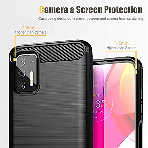 Dretal for Moto G Stylus 2021 Case with Tempered Glass Screen Protector, Shock-Absorption Slim Fit Flexible TPU Case Brushed Texture Soft Rubber Protective Cover for Motorola G Stylus 2021 (LS-Black)