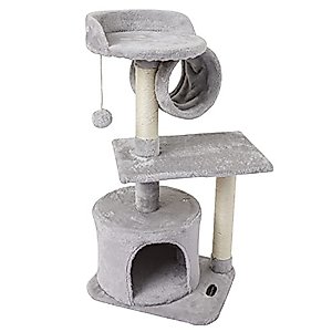 FISH&NAP US01H Cute Cat Tree Kitten Cat Tower for Indoor Cat Condo Sisal Scratching Posts with Jump Platform Cat Furniture Activity Center Play House Grey