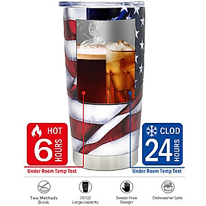 QSLST Eagle Tumbler 20oz Stainless Steel Insulated Coffee Travel Mug - Eagles Cup Coffee Tumbler for Men - 4th of July American Flag Tumbler - Independence Day Cup