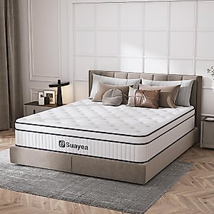SUAYEA Queen Mattress, 14 Inch Queen Size Mattress in a Box, Hybrid Matterss with Pocket Spring and Soft Foam, Ultimate Motion Isolation