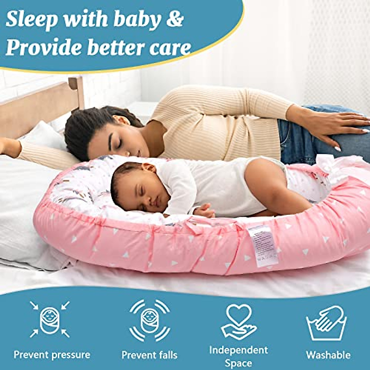 PHEENOWL Baby Nest Cover for Co Sleeping, 100% Cotton Thicken Ultra Soft Portable Newborn Nest Cover for 0-24 Months (Forest Pink)