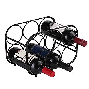 Buruis 6 Bottle Countertop Wine Rack - Wine Holder for Red White Wine Storage - Freestanding Metal Wine Rack - Modern Tabletop Bottle Holder - Black