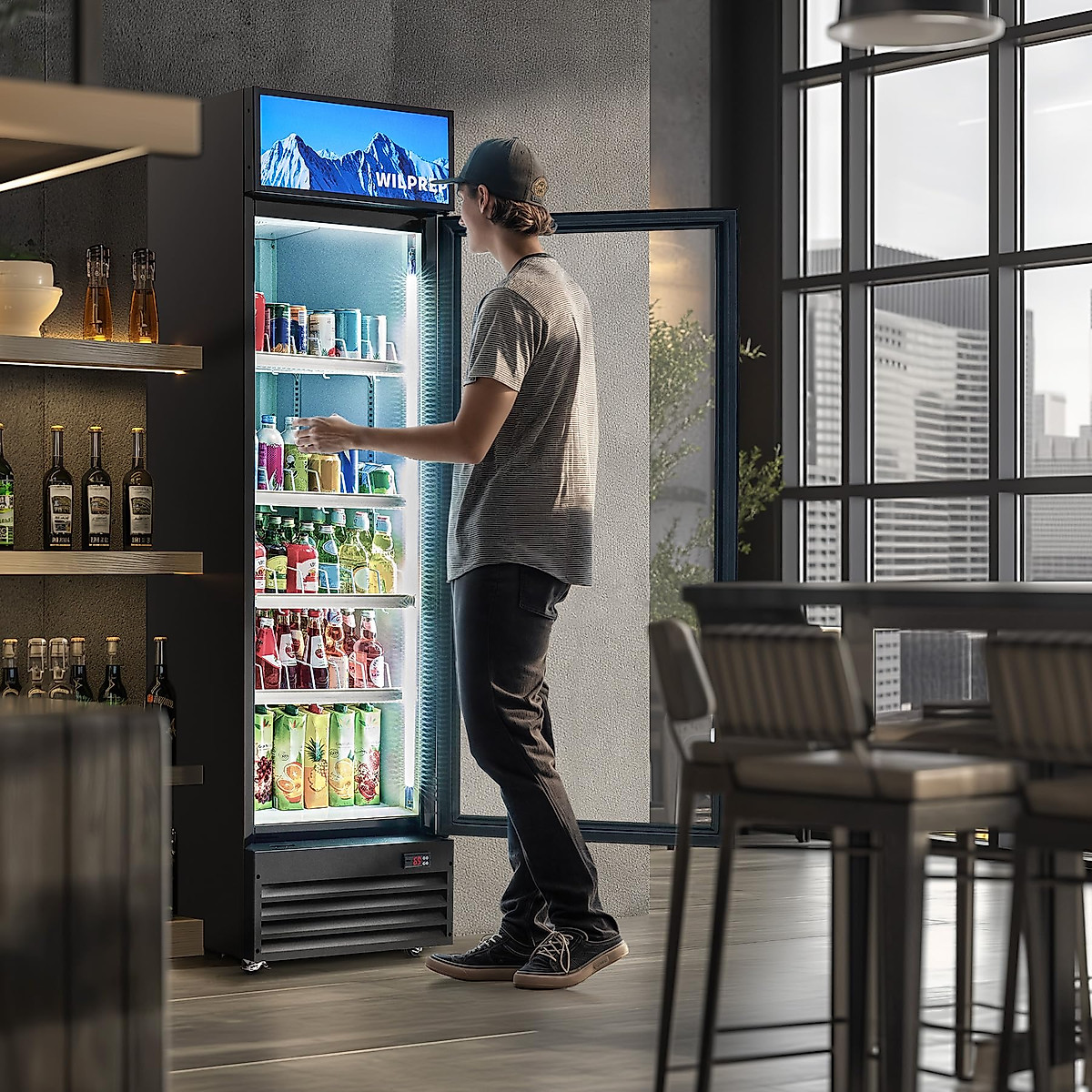 Wilprep One Door Commercial Refrigerator, 12.8 cu. ft. Swing Door Merchandiser Refrigerator with Tempered Glass & LED Lighting, ETL Listed Fog Free Beverage Display Refrigerator for Office Bar Store