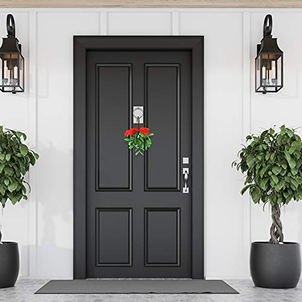 WILLBOND 6 Pieces Artificial Mistletoe Picks Christmas Fake Mistletoe Branches with Red Bow and 6 Pieces Sticky Hooks Adhesive Wall Hanging Hooks for Christmas Party Decor