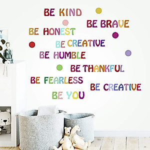 PAGOW 3 Sheets Inspirational Wall Decal Motivational Sticker, Colorful Word Wall Phrases Sticker Quotes, Be Thankful, Be Creative Decals for Window Cling Classroom Nursery Kids Bedroom Decoration