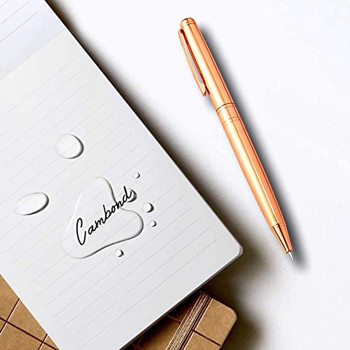 Cambond Ballpoint Pens Black Ink, Metal Pens Stainless Steel Uniform Pens for Gift Business Men Police Flight Attendant, 1.0 mm Medium Point, 3 Pens with Extra 3 Refills, Rose Gold