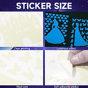 Glow in The Dark Princess Castle Wall Sticker, Self-Adhesive Star Butterfly Wall Decal for Girl's Room, Fluorescent Sticker for Ceiling Nursery (Blue)