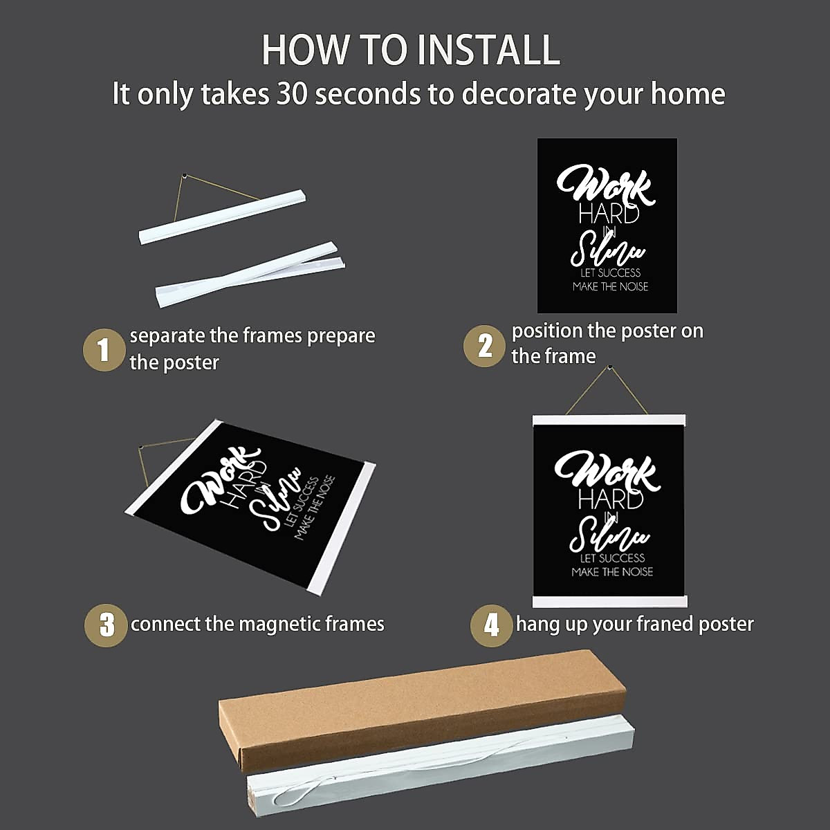 YK Artwood Picture Frame, 16 inch White Magnetic Poster Hanger, 3 Pack, for Wall Art Pictures Photos Prints Maps, Damage Free, Wide Compatibility, Wood Grain Finish