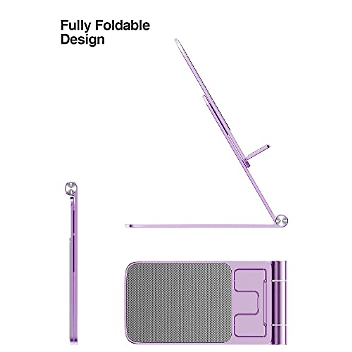 MEISO Cell Phone Stand, Fully Foldable Phone Holder for Desk, Desktop Mobile Phone Cradle Dock Compatible with iPhone, Samsung Galaxy, iPad Mini, Tablets Up to 10” (Lilac Purple)