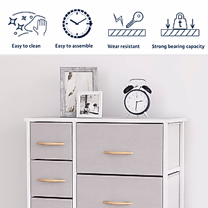 Bizroma 7 Small Fabric Heightened Feet and Wall Nails Organizer, Furniture Storage Drawer Dressers for Bedroom, Closet, Entryway, Hallway-Light Gray/White