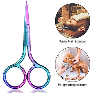 3 Pack Nose Hair Scissors Facial Hair Scissors Small Scissors Stainless Steel Straight Tip Scissor for Eyebrows, Nose, Moustache, Beard (Rainbow Color)