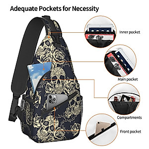 YANGDADA Skull and Roses Sling Bag for Women Men Crossbody Bags Travel Hiking Lightweight Daypack Shoulder Backpack for Cycling Fitness