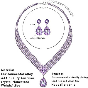 M MIRACULOUS GARDEN 3 Pack Women Rhinestone Crystal Necklace Bangle Bracelet Teardrop Dangle Earrings Jewelry Set for Wedding Party