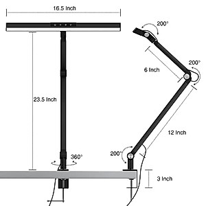 Desk Lamp,Desk Lamps for Home Office,Modern Architect Lamp with Clamp,Eye-Caring Dimmable Arm Table Lamp with Memory and Timing Function for Monitor Studio Reading,5 Color Modes & 5 Brightness Levels