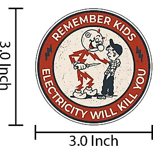 AG 4 PCS Remember Kids Electricity Will Kill You Decal Hard Hat Stickers Reddy Kilowatt Funny Electrician Mechanic Stickers, 3 Inch, Electricity Kills Sticker