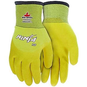 MCR Safety N9690HVL Ninja Ice High Visibility Nylon Liner Double Layer Gloves with HPT Coating, Large (Pack of 12), Lemon Yellow