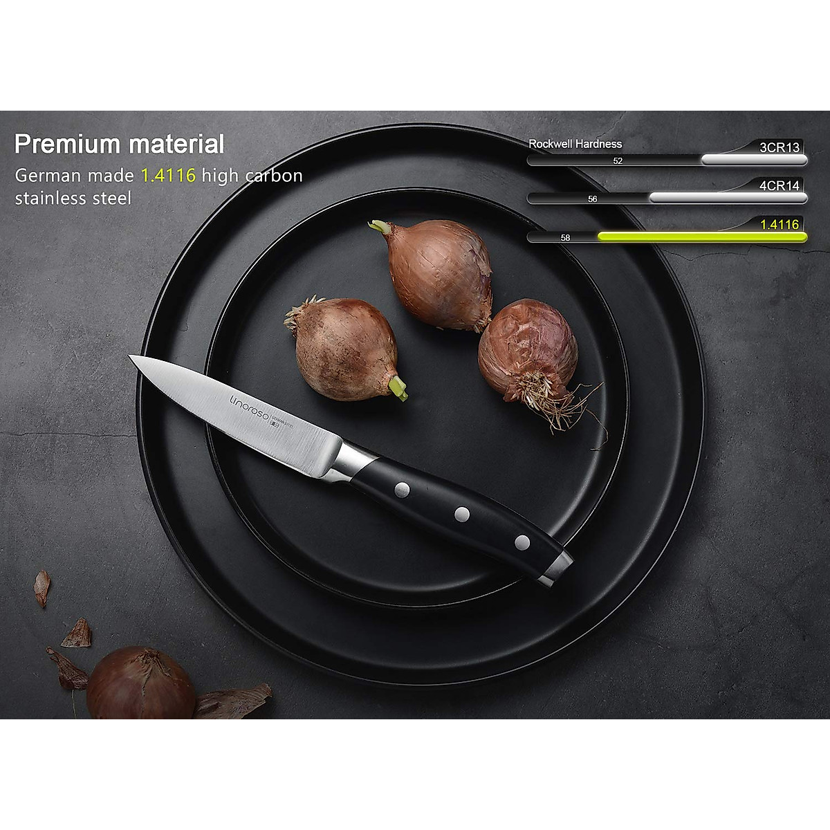 linoroso Paring Knife 3.5 inch Small Kitchen Knife with Dishwasher Safe Plastic Cutting Boards for Kitchen, Sharp Forged German Carbon Stainless Steel Fruit Knife with Defrosting Tray Set of 3
