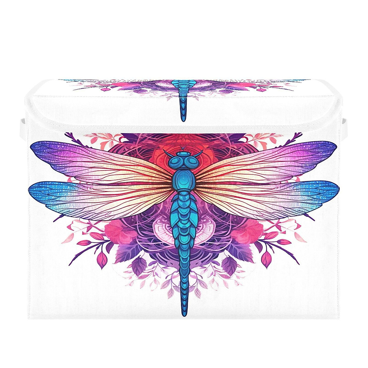 YETTASBIN Dragonfly Storage Basket with Lid and Handles, Large Collapsible Fabric Storage Bins Sturdy Storage Organizer for Shelves, Closet, Bedroom, School, Office, Home Decor