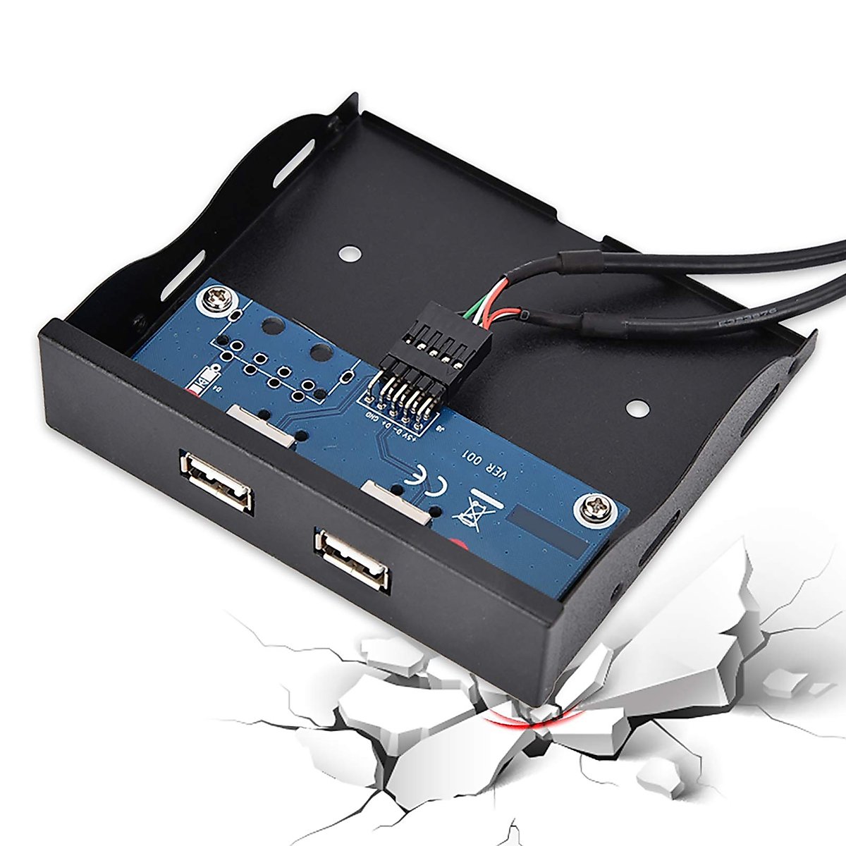 Socobeta USB 2.0 Front Panel Floppy Disk Bay Multi-Functional USB 2.0 Front Panel 3.5 Inch Floppy Bay 9 Pin to 2 Interface USB 2.0 HUB