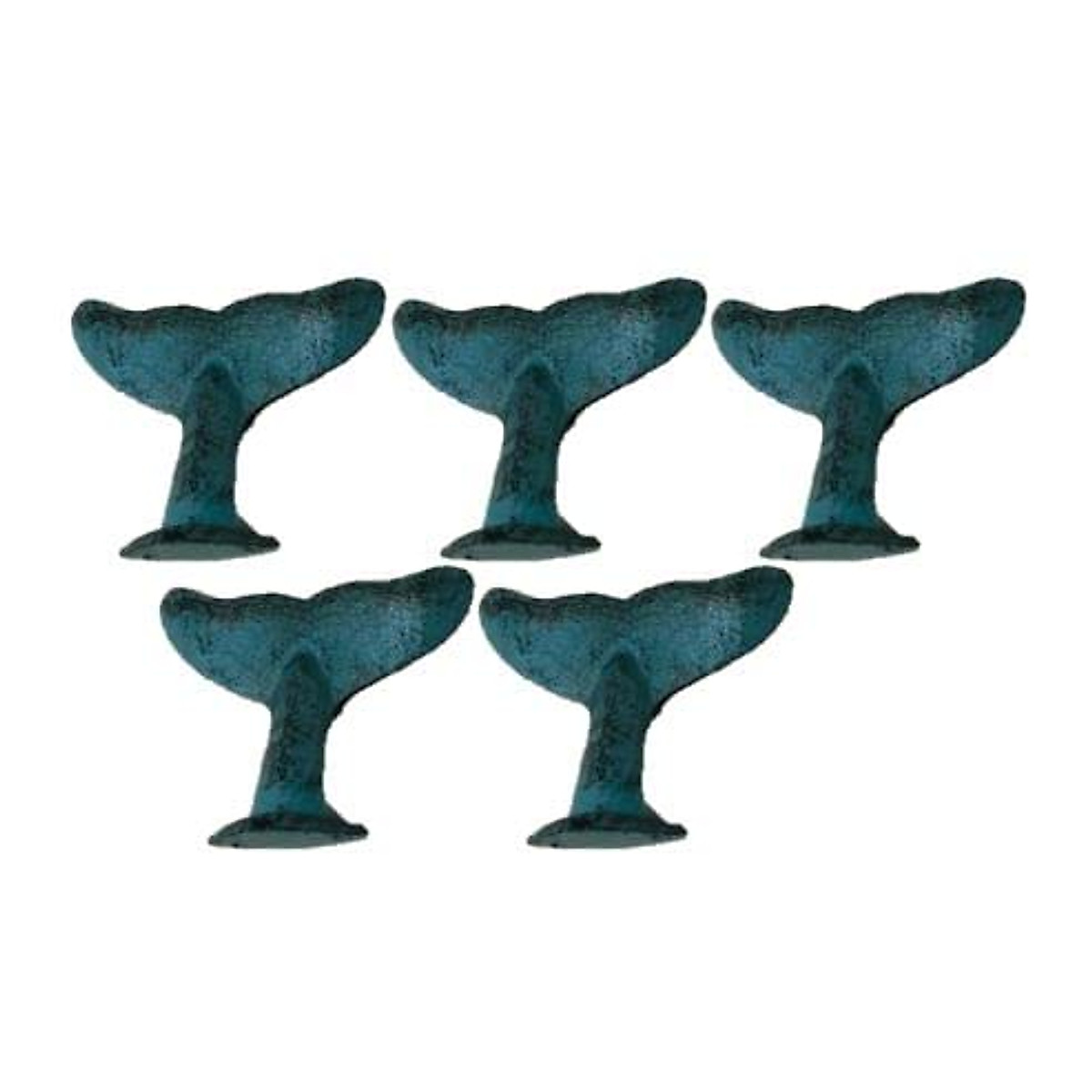 5 Cast Iron Whale Tail Hooks Or Drawer Pulls Coat Hat Closet Hall Tree Sea Foam Green Color