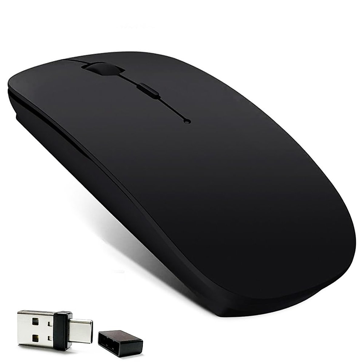 KLO 4 Modes Rechargeable Bluetooth Mouse/Bluetooth 3.0/5.2+USB-2.4G/Type-C,Bluetooth Mouse for MacBook pro/MacBook air/Laptop/iMac/ipad/Notebook/pc（BT/USB-C Black）