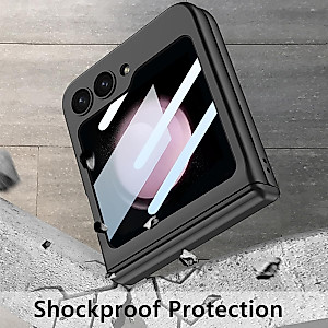TOPSEM Case for Samsung Galaxy Z Flip 5 Built in External Screen Protector and Hinge Protection,Heavy Duty Shockproof Anti-Scratch Full Body Protective Phone Cover for Galaxy Z Flip 5 5G(Black)