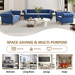 QHITTY 2 Piece Living Room Set, Sectional Chesterfield Sofa Chair Contemporary Upholstered Velvet Loveseat Couch Sets for Living Room, Bedroom, Office