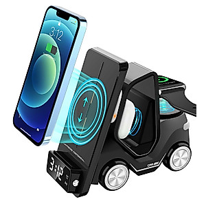 QFUP Forklift Wireless Charger Station for iPhone Charger for Apple Watch Charger for Airpods Charger, 6 in 1 Wireless Charging Station for Multiple Devices Apple Fast Wireless Desktop-Grey