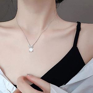 JUSTKIDSTOY Created Opal Bunny Necklace Sterling Silver Cute Rabbit Necklace Opal Bunny Jewelry Gift for Women Daughter Rabbit Lover