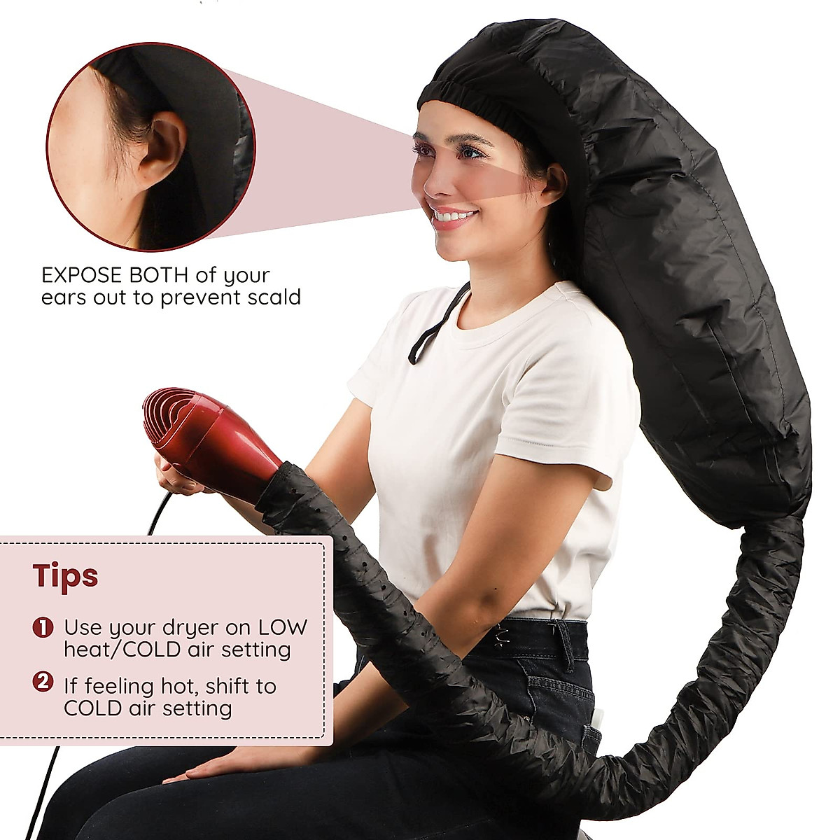 Bonnet Hooded Hair Dryer Attachment, Segbeauty Extra Large Adjustable Deep Conditioning Cap, Upgraded Drying Heat Cap with Elastic Strap for Natural Curly Textured Hair Care, Fast Drying, Styling