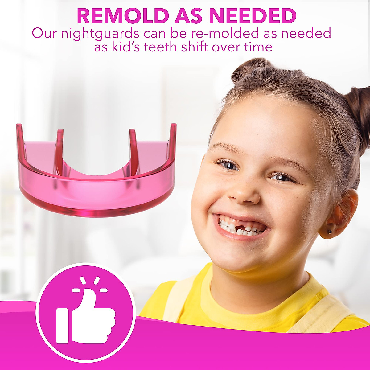 CustMbite Night Guard for Kids, Custom Fit Kids Mouth Guard for Teeth Grinding, Clenching, and Bruxism - Pink, 2 Pack