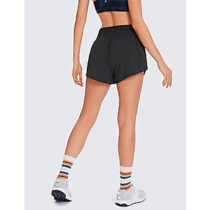 CRZ YOGA High Waisted Running Shorts for Women 2.5" - Mesh Liner Quick Dry Sport Athletic Workout Shorts with Zipper Pocket Black Large