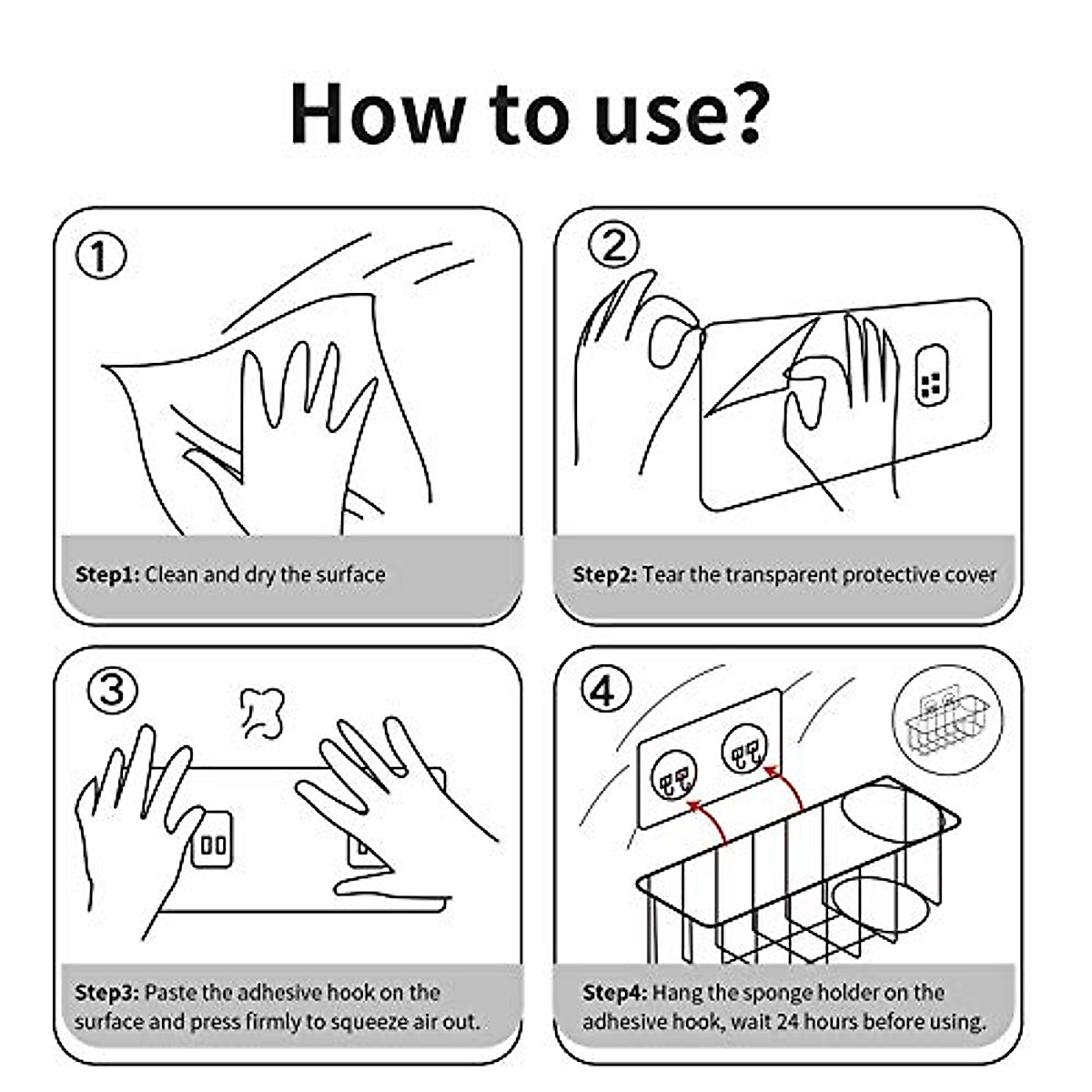 FEBBI Sponge Holder, SUS304 Stainless Steel Kitchen Sink Organizer, Sponge & Brush Holder 2-in-1 Sink Caddy Rust Proof, Water Proof & No Drilling(Come with 2 PCS Adhesives)