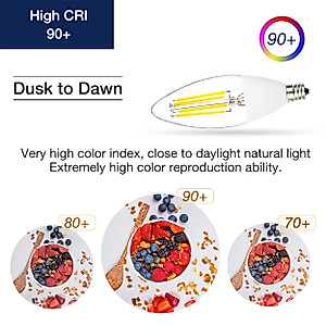 FLSNT Dusk to Dawn Outdoor Sensor LED Edison Bulbs, 4W (40W Eqv.), 450LM, B11 LED Candelabra Bulb E12 Base, Auto On/Off Photocell for Energy-Efficient, 5000K Daylight White, 4 Pack