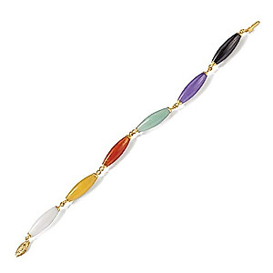 Ross-Simons Multicolored Jade Bead Bracelet With 14kt Yellow Gold. 7.5 inches